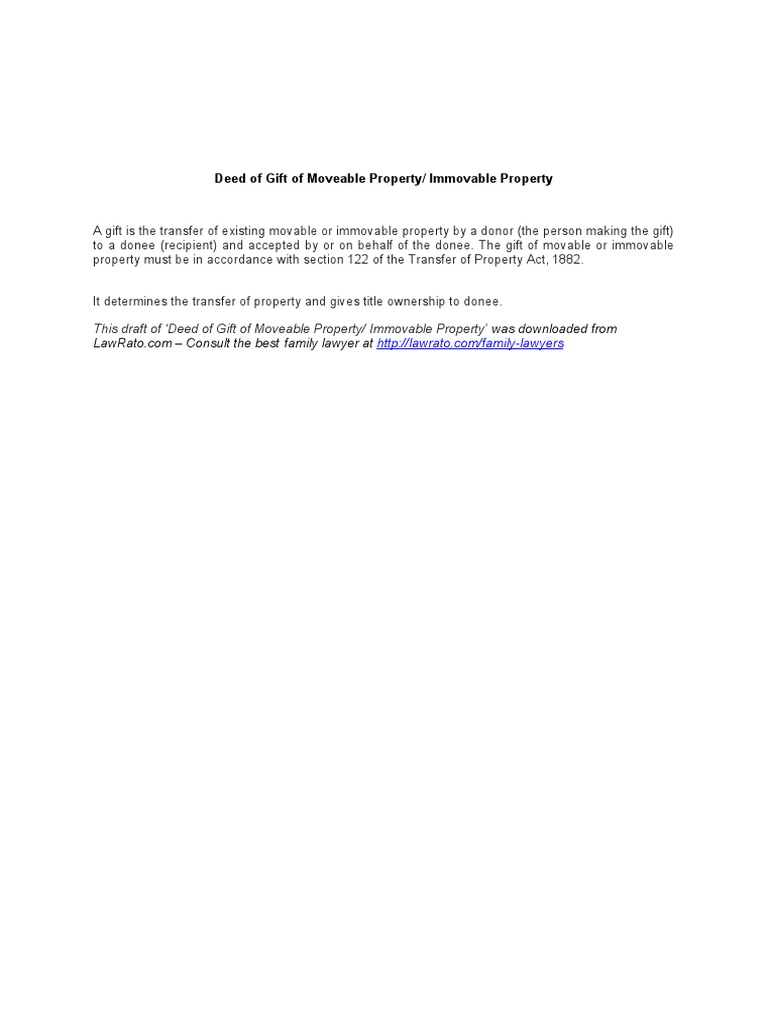 Deed of Gift of Moveable Property/ Immovable Property | PDF | Property ...
