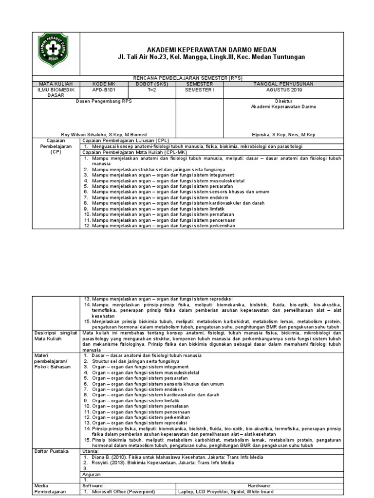 RPS Mata Kuliah Ilmu Biomedik Dasar | PDF