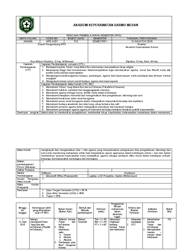 RPS Mata Kuliah Agama | PDF