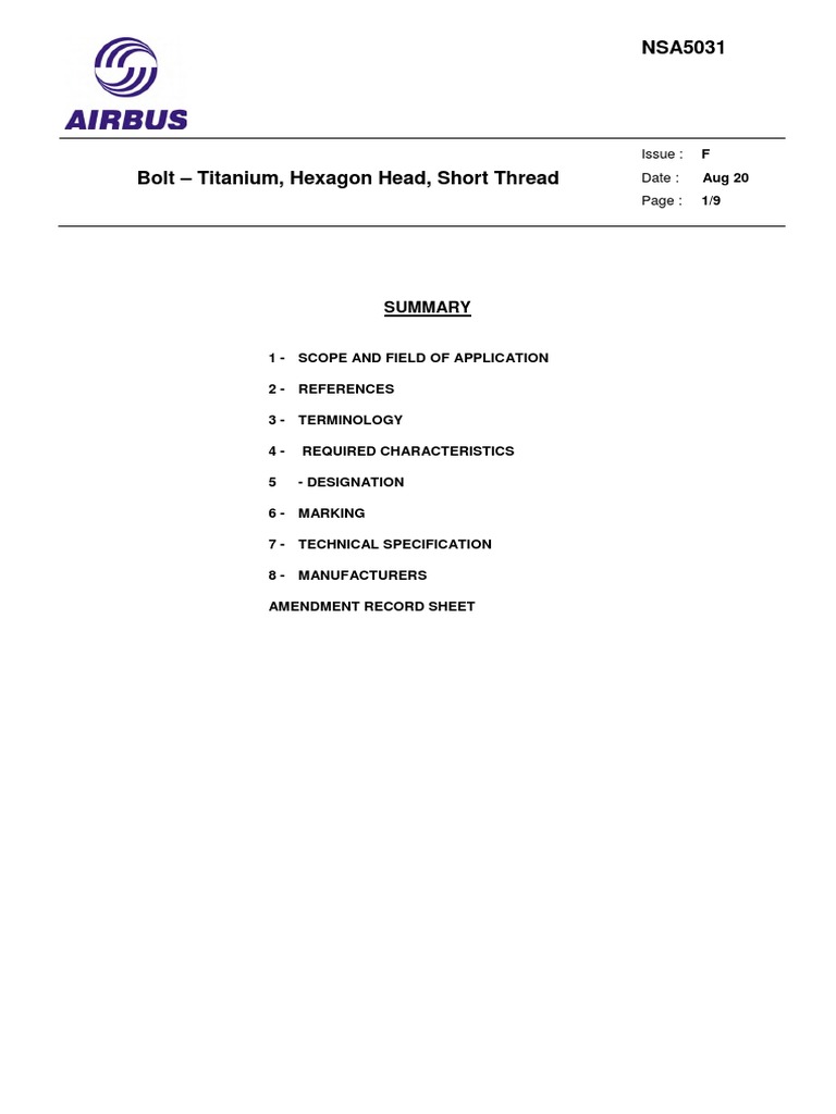 NSA5031 Bolt Galley | PDF | Screw | Engineering Tolerance