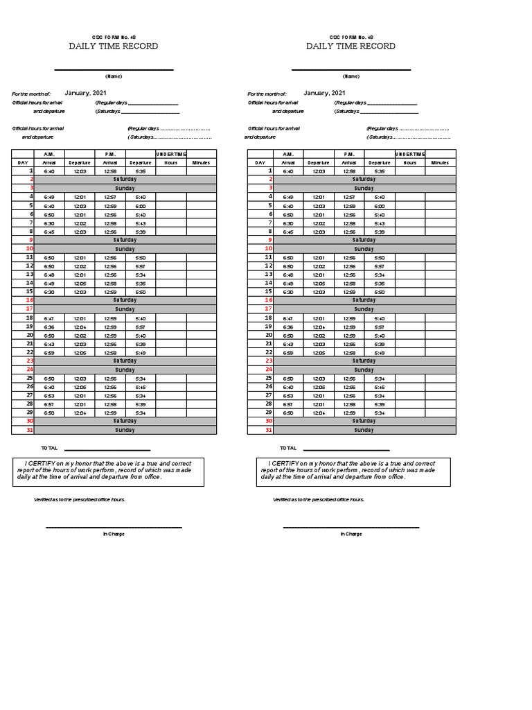 Dtr-Excel Template | PDF