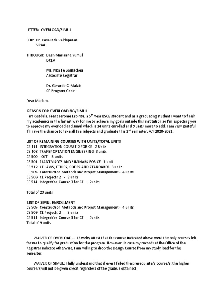 Letter of Overload Simul | PDF