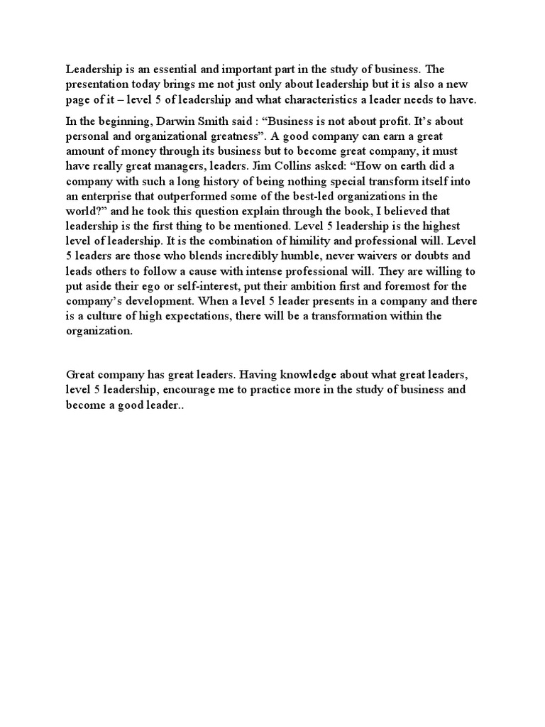 Reflection For The 5 Level of Leadership | PDF | Career & Growth