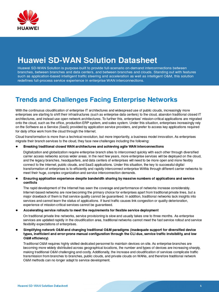 Huawei SD-WAN Solution Datasheet | PDF | Computer Network | Cloud Computing