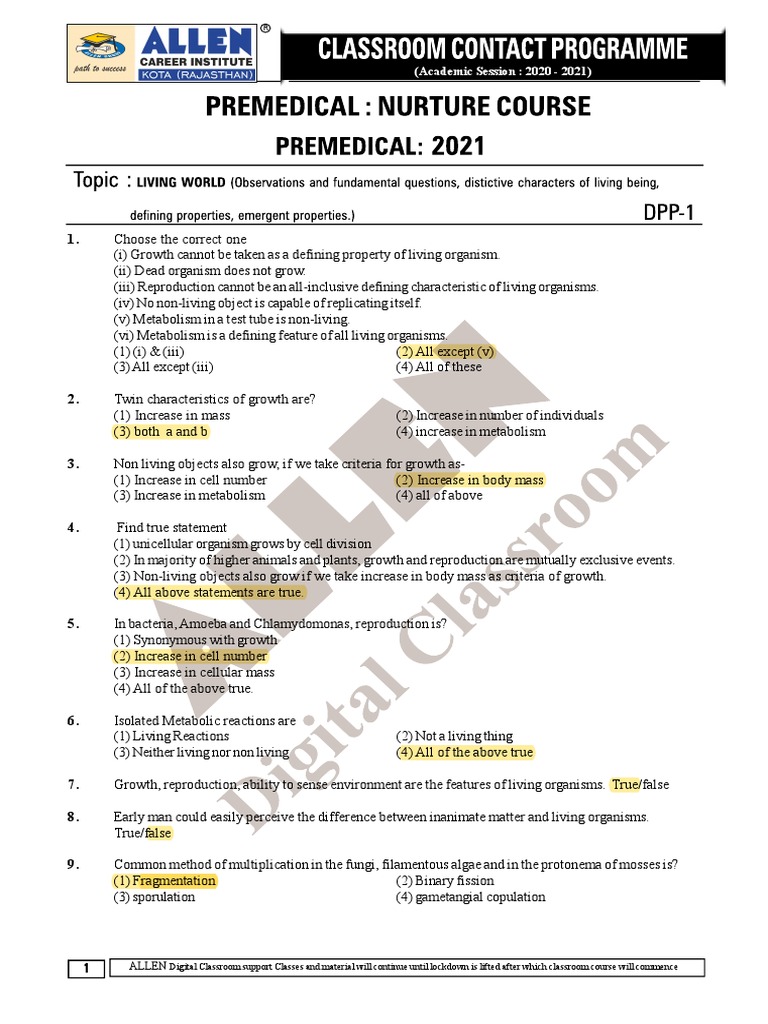 Allen 11TH Worksheet .... 3 | PDF | Organisms | Reproduction