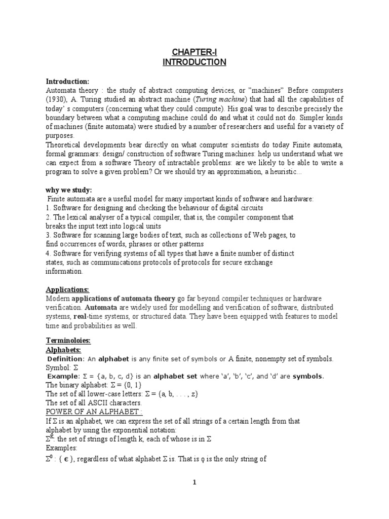 Formal Languages CHAPTER-I | PDF | String (Computer Science) | Teaching Mathematics