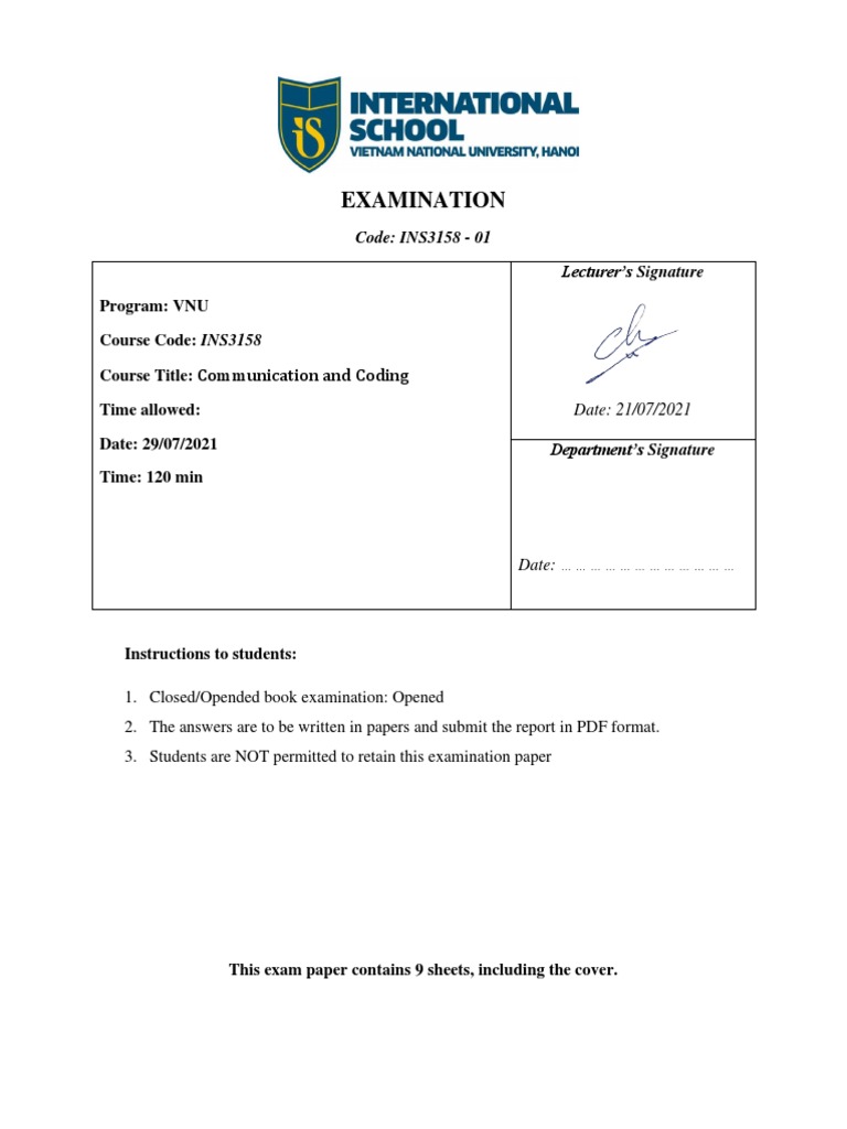 Examination: Communication and Coding | PDF | Computer Network | Code