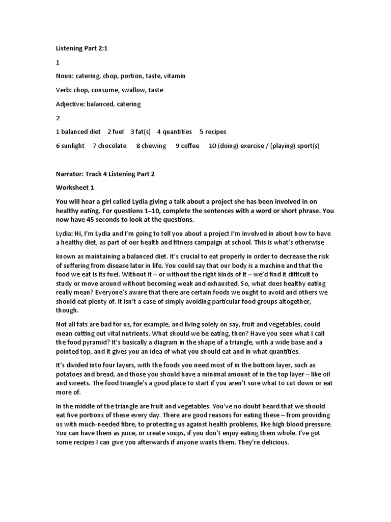 Fce Exam Booster Listening Part 2 No. 1 | PDF | Healthy Diet | Foods