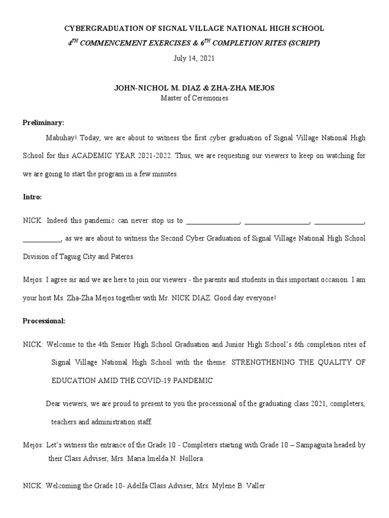 4 Commencement Exercises & 6 Completion Rites (Script ...