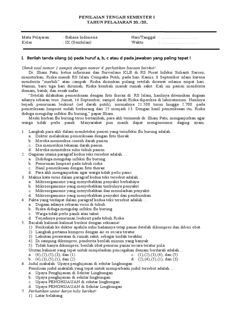Soal PTS B.indo Kelas IX Ganjil | PDF