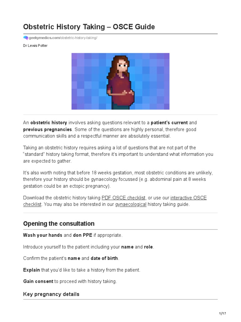 Obstetric History Taking OSCE Guide | PDF | Pregnancy | Childbirth