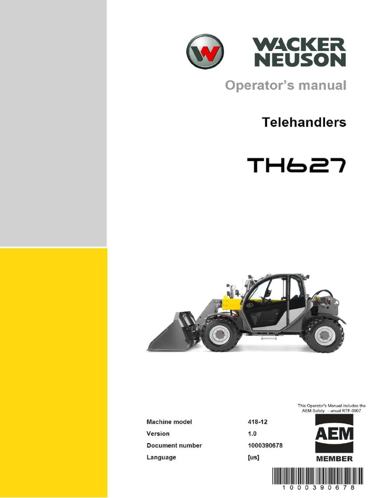 Wacker Neuson TH627 (418-12) Telehandler Operator - S Manual - Manualzz ...