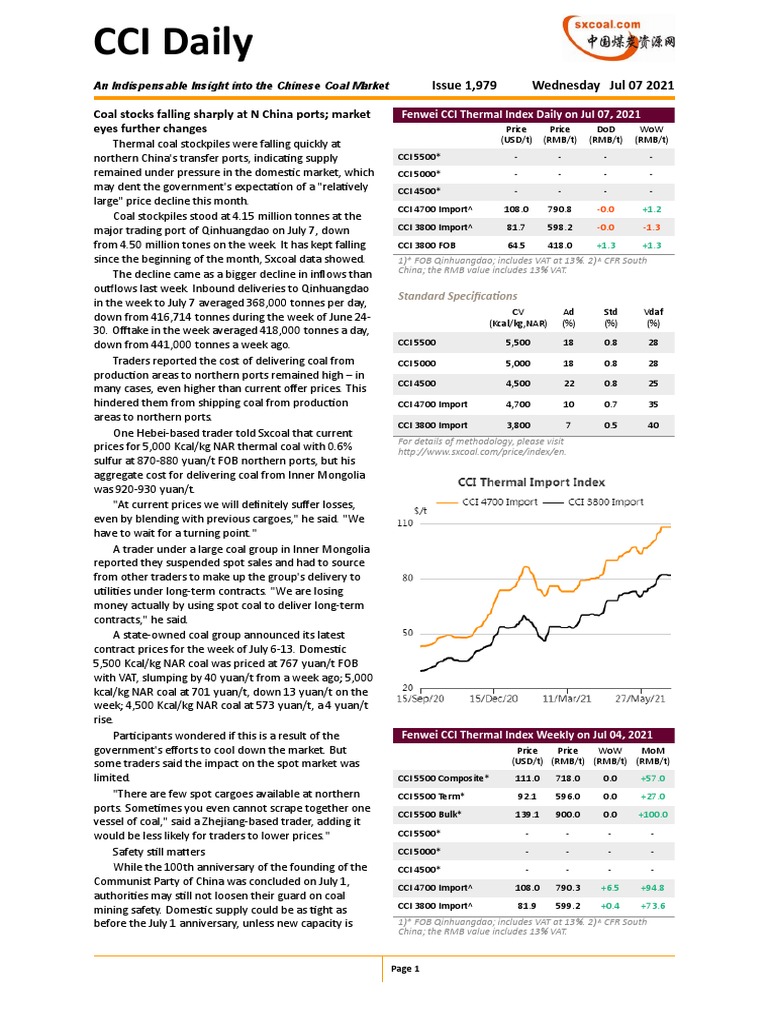 CCI Daily (Jul 7, 2021) | PDF | Coal | Renminbi