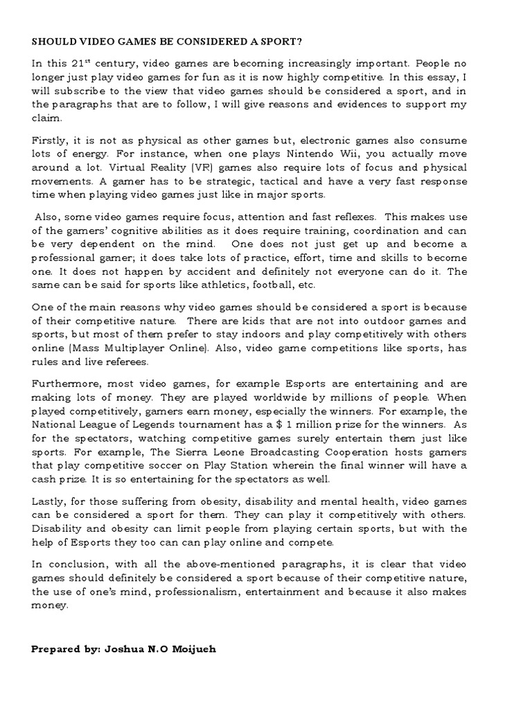 Should Video Games Be Considered A Sport | PDF | Sports | Video Games