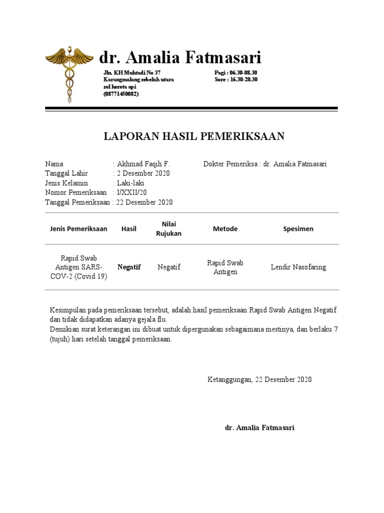 Hasil Swab Antigen | PDF
