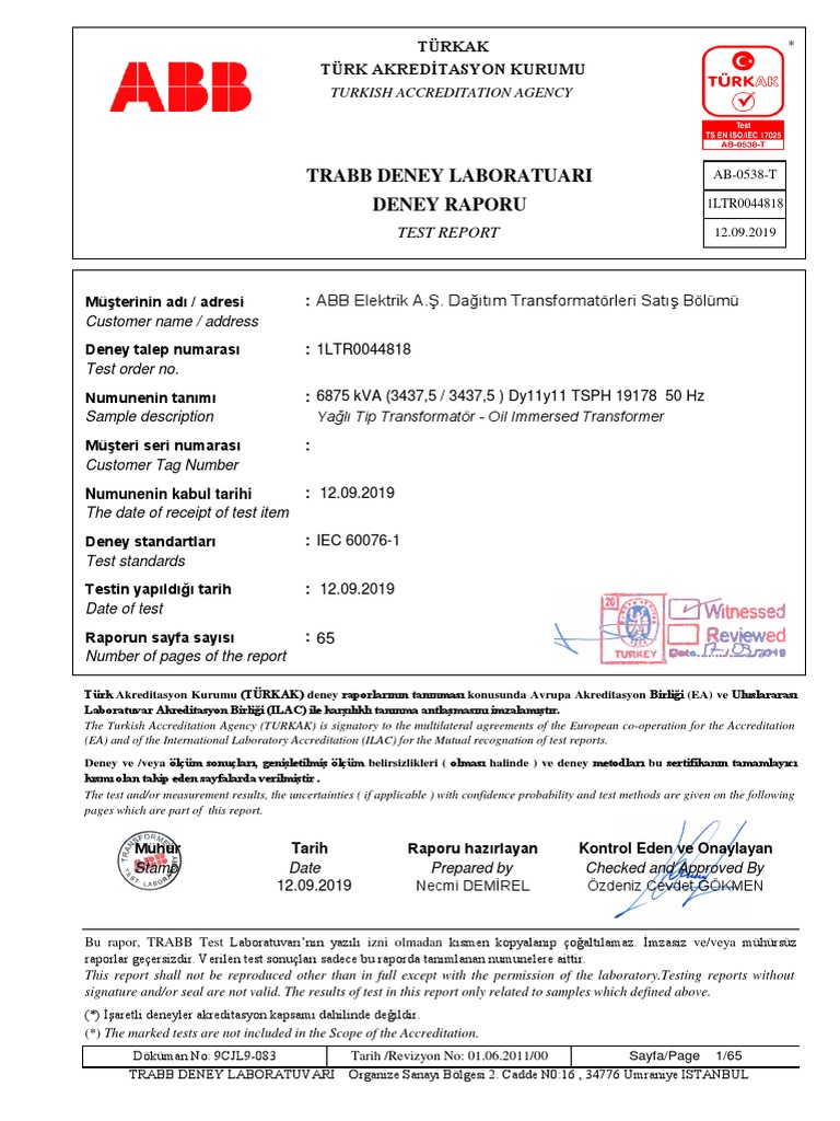 ABB IDT - Factory Type Test Report - Signed Test Report 44818 | PDF