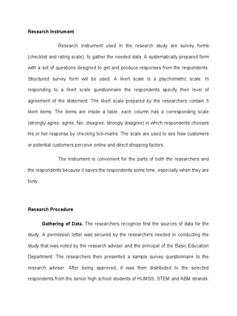 Research Procedure and Instruments | PDF | Likert Scale | Survey ...