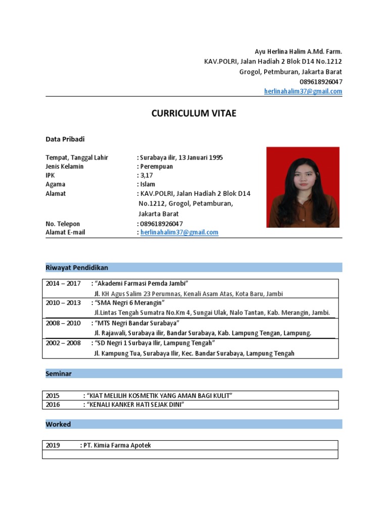 CV Ayu Herlina Halim | PDF