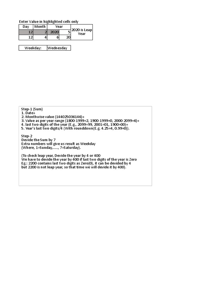 Weekday Calculator | PDF