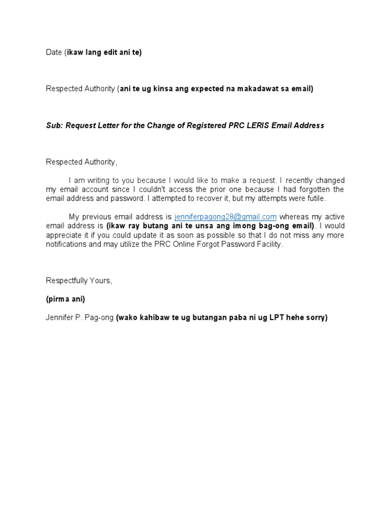 Email Change Request for PRC LERIS | PDF