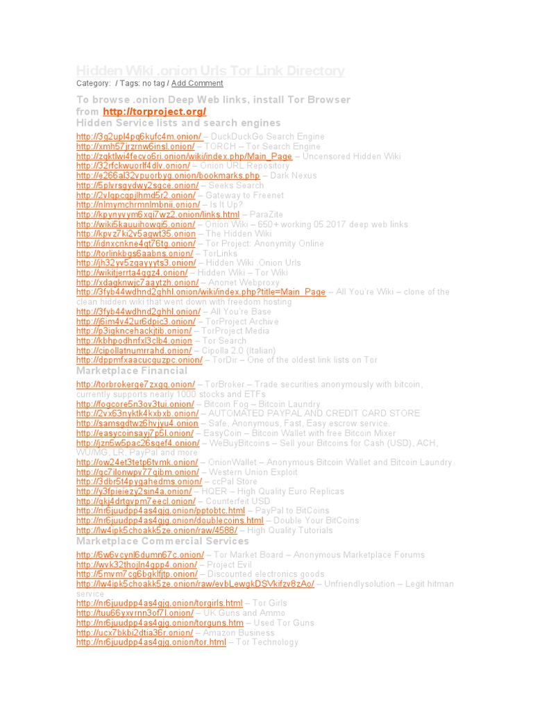 Hidden Wiki .Onion Urls Tor Link Directory | PDF | Tor (Anonymity ...