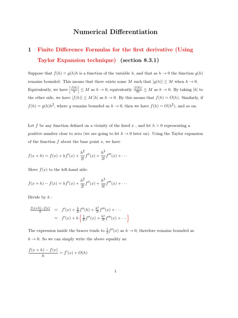 Numerical Differentiation | PDF | Finite Difference | Derivative