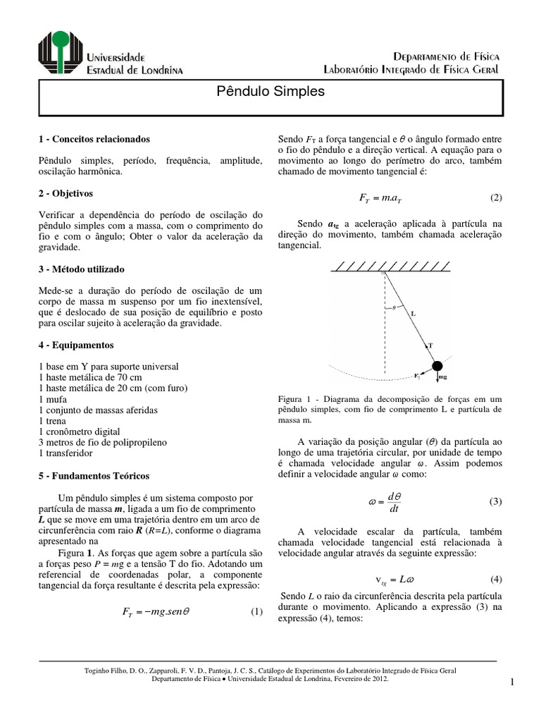 Pendulo Simples | PDF | Pêndulo | Massa