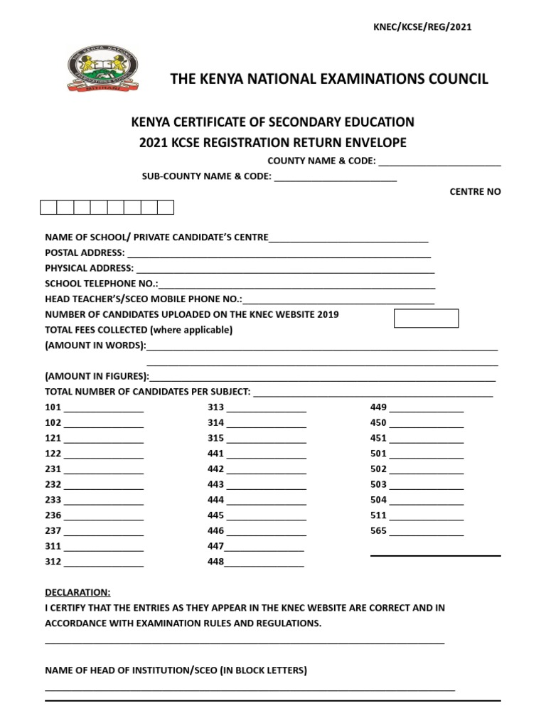 2021 KCSE Registration Return Envelope | PDF | Written Communication