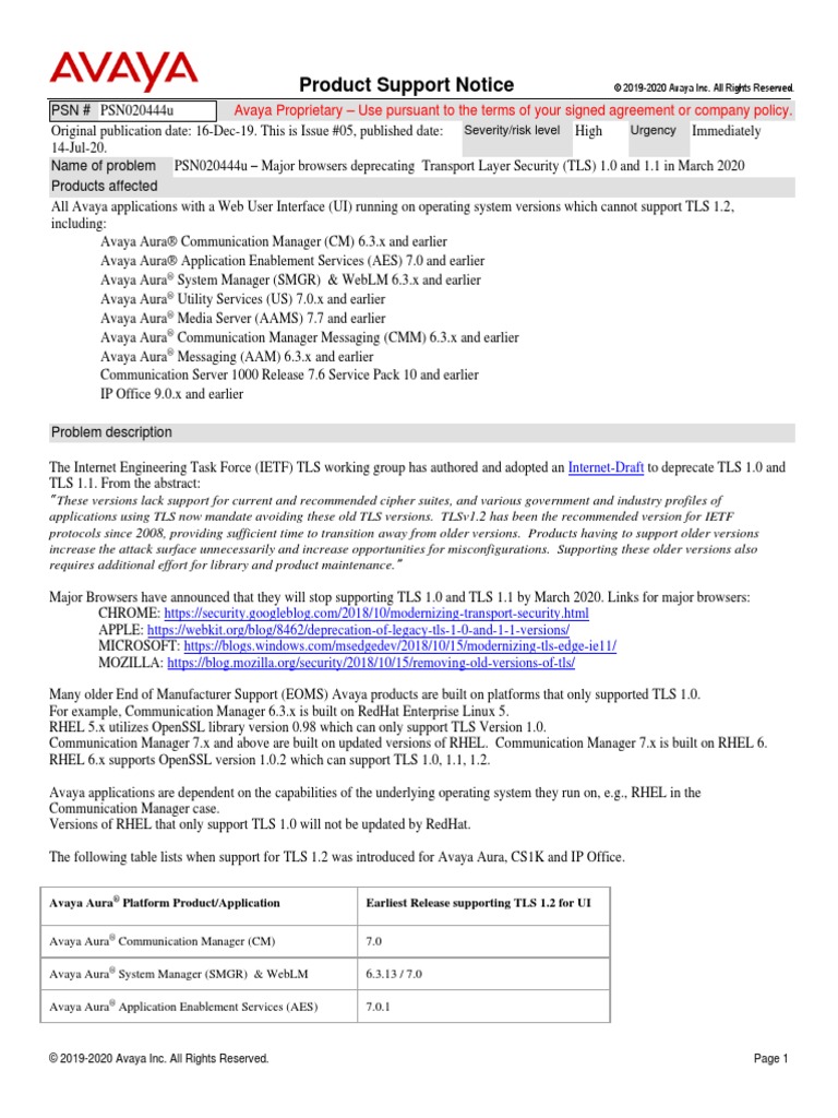 Product Support Notice: Avaya Proprietary - Use Pursuant To The Terms ...