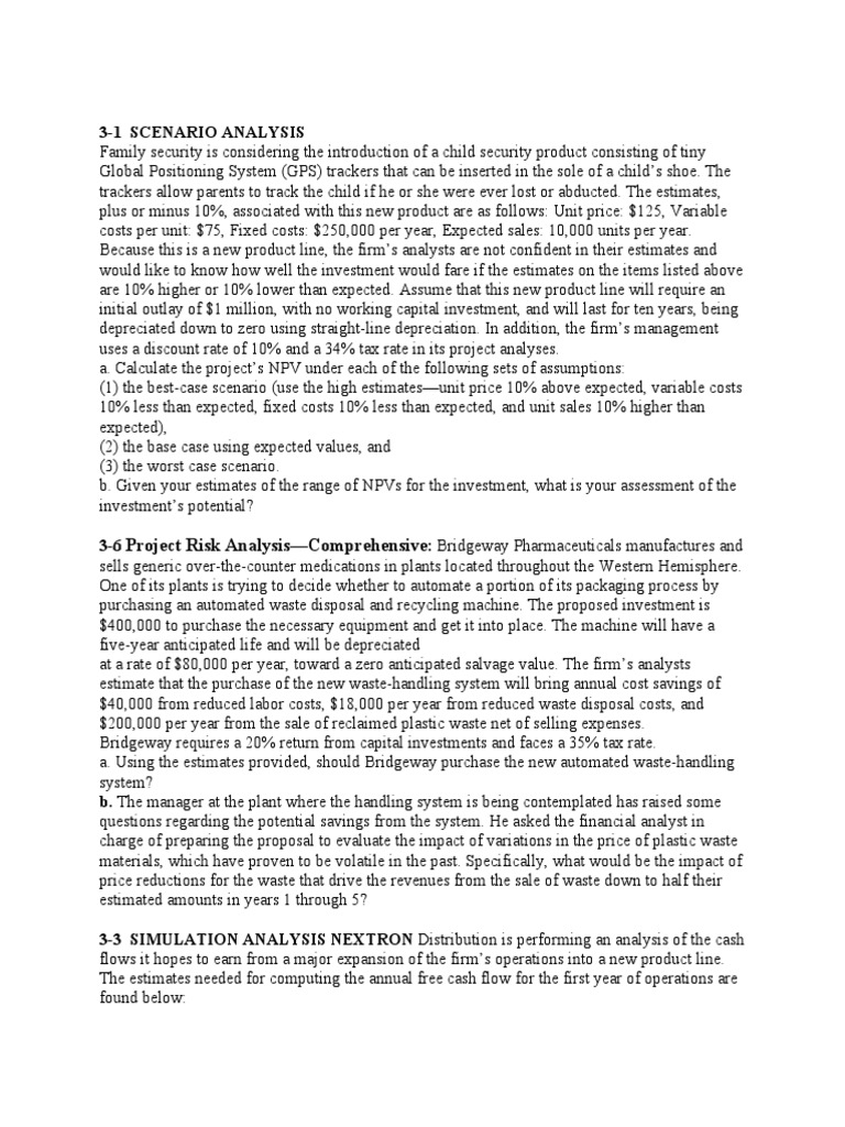 3-1 Scenario Analysis: Project Risk Analysis-Comprehensive | PDF ...