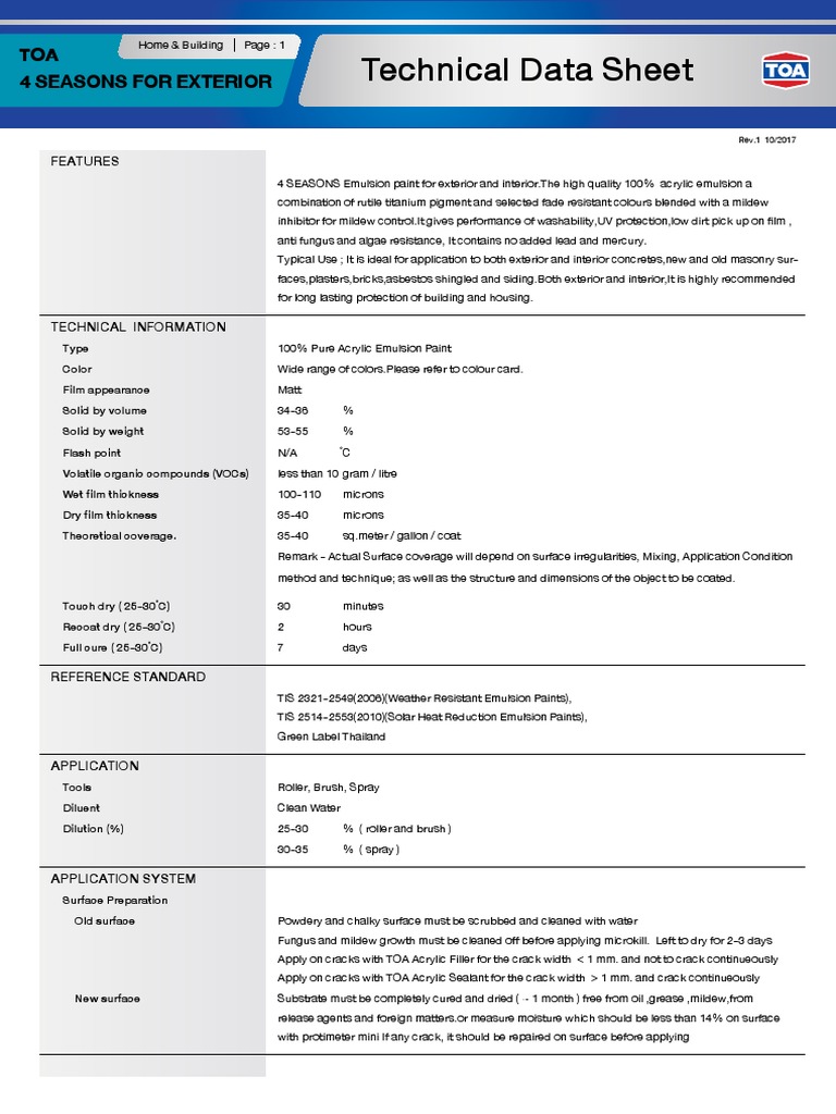 Tds 4 Seasons Matt For Exterior and Interior | PDF | Paint | Acrylic Paint