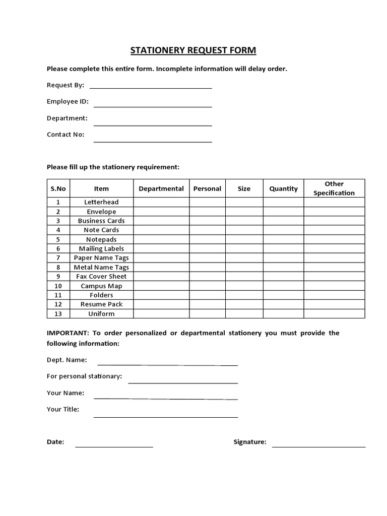 Stationery Request Form | PDF