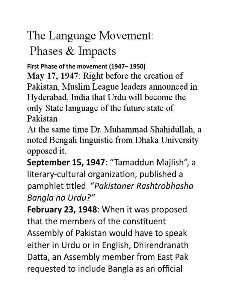 The Language Movement | PDF | Pakistan | Government Of Pakistan