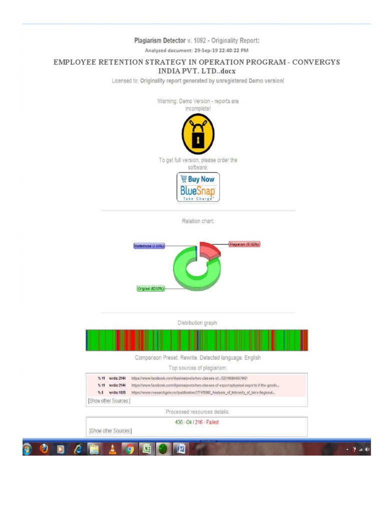 Plagiarism Report Employee Retention Strategy in Operation Program - Convergys India Pvt. Ltd. | PDF
