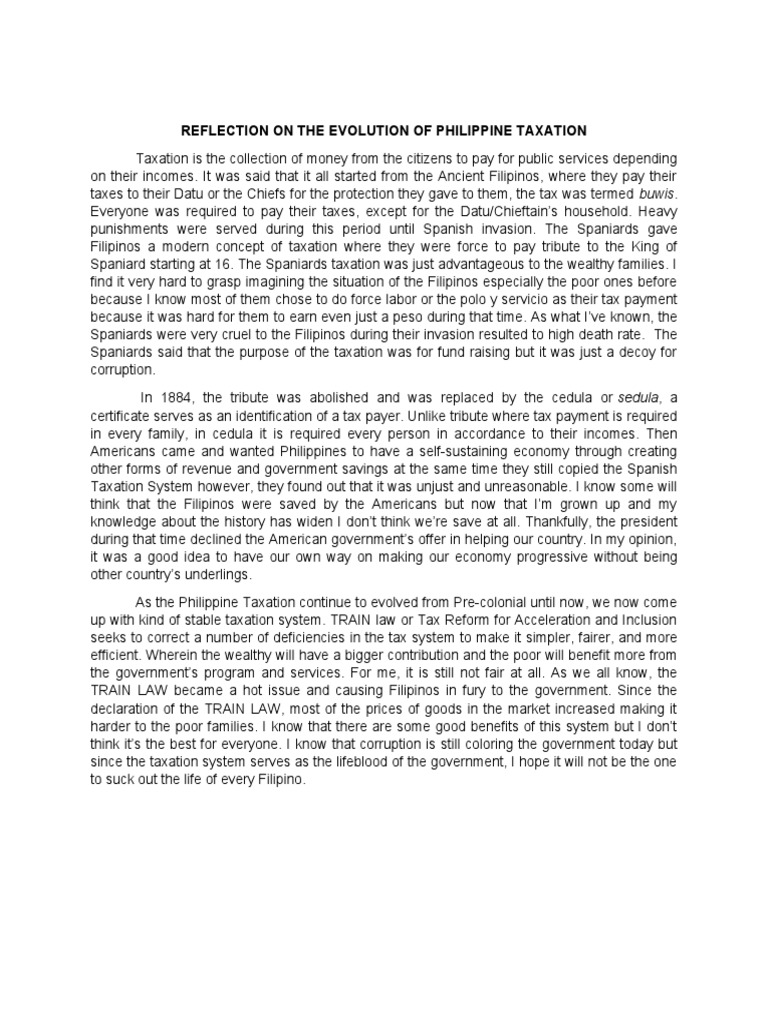 Reflection On The Evolution of Philippine Taxation | PDF | Taxes ...