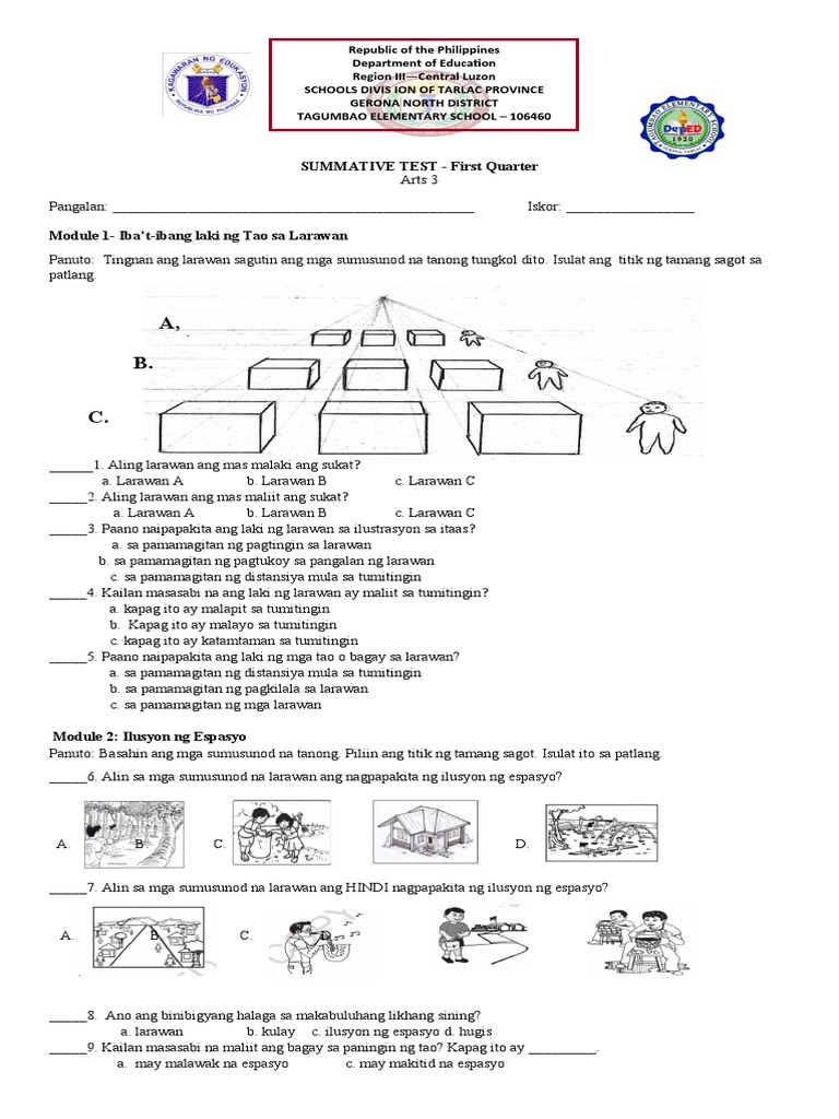 Grade 3-Summative Test-Performance Task | PDF