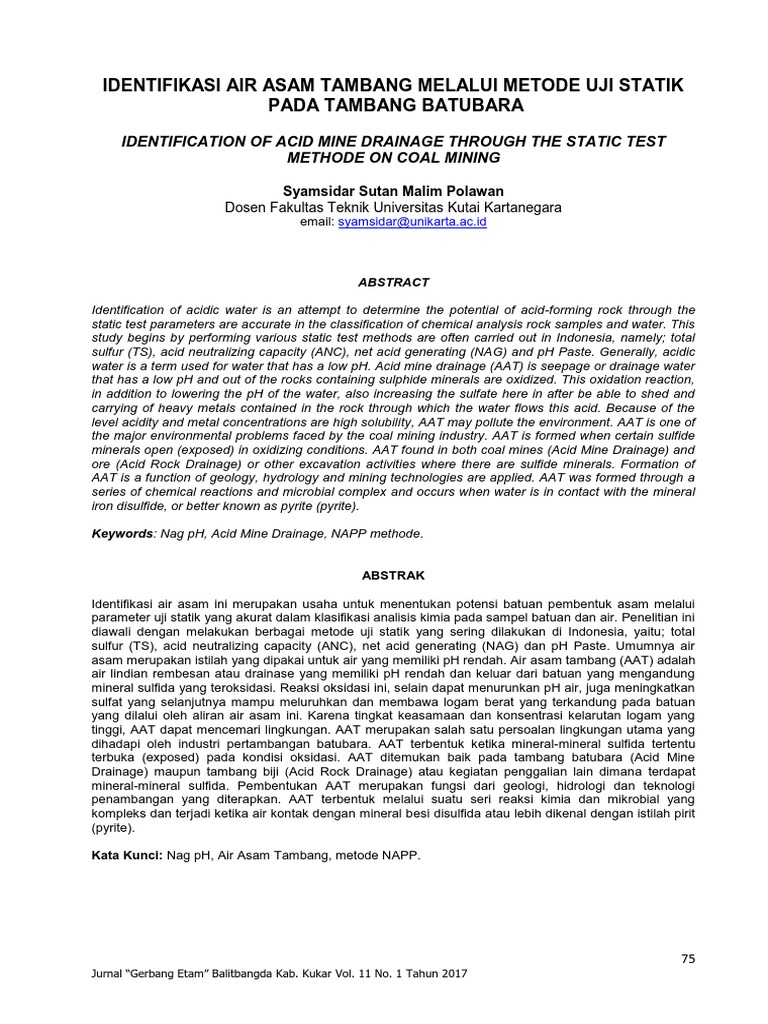 Identifikasi Air Asam Tambang Metode Statik | PDF | Sulfide | Chemical Substances