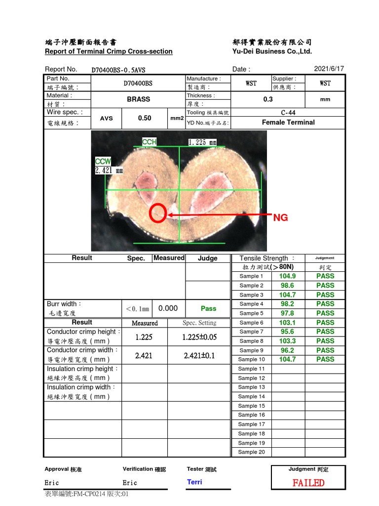 3.D70400BS WST F Terminal+0.5AVS Cross Section Report FAILED | PDF ...