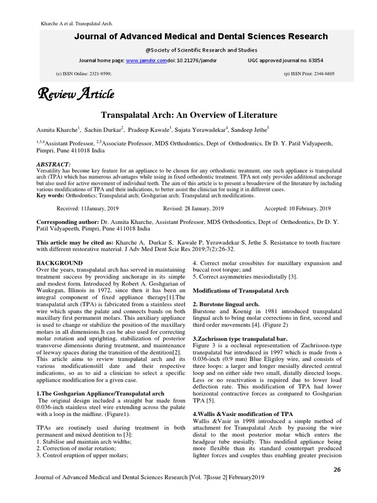 Transpalatal Arch An Overview of Literature | PDF | Orthodontics ...