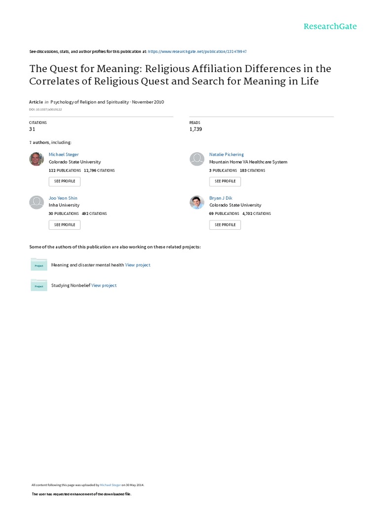 The Quest For Meaning Religious Affiliation Differ | PDF | Spirituality ...