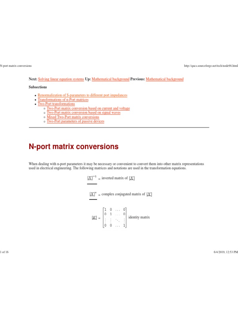 N-Port Matrix Conversions: Next: Up: Previous: Subsections | PDF