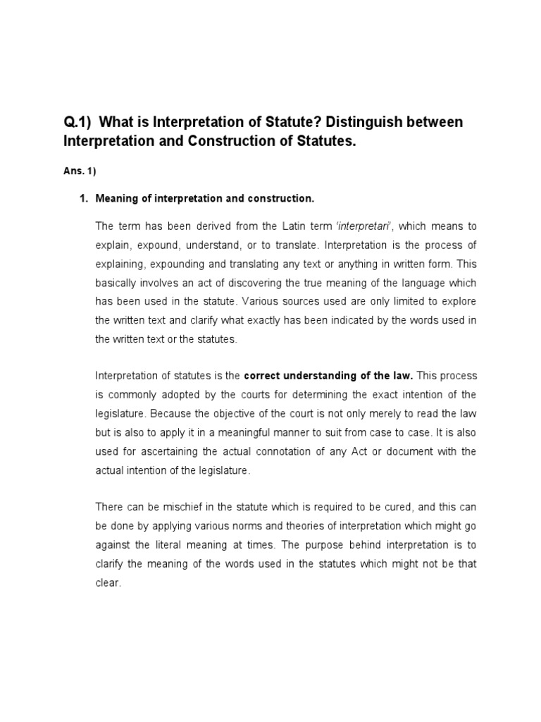 Interpretation vs Construction of Statutes | PDF | Statutory ...