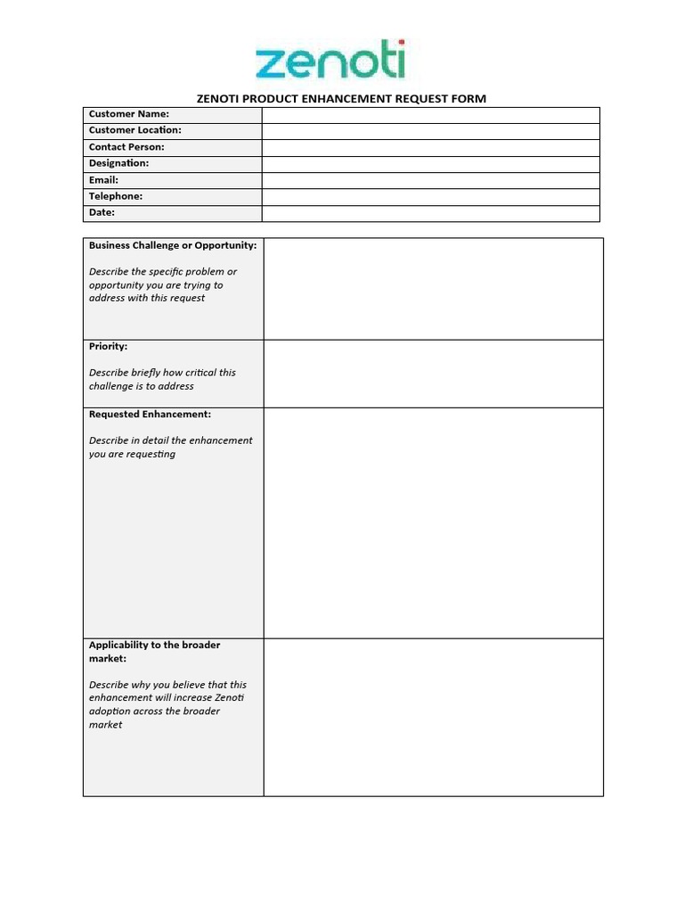 Zenoti Product Enhancement Request Form | PDF