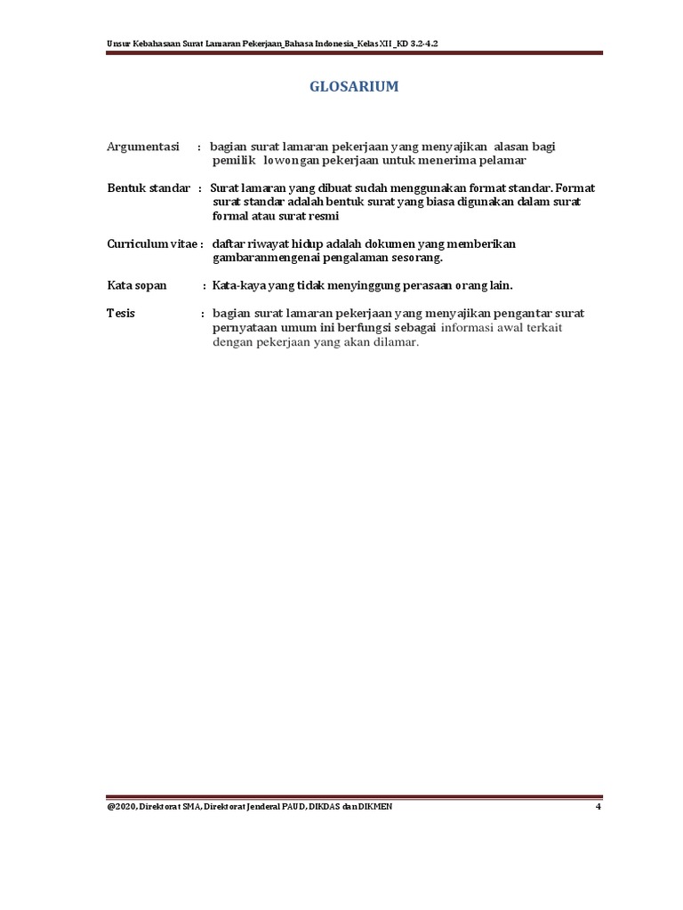 Unsur Bahasa Surat Lamaran Kerja Pdf Bisnis