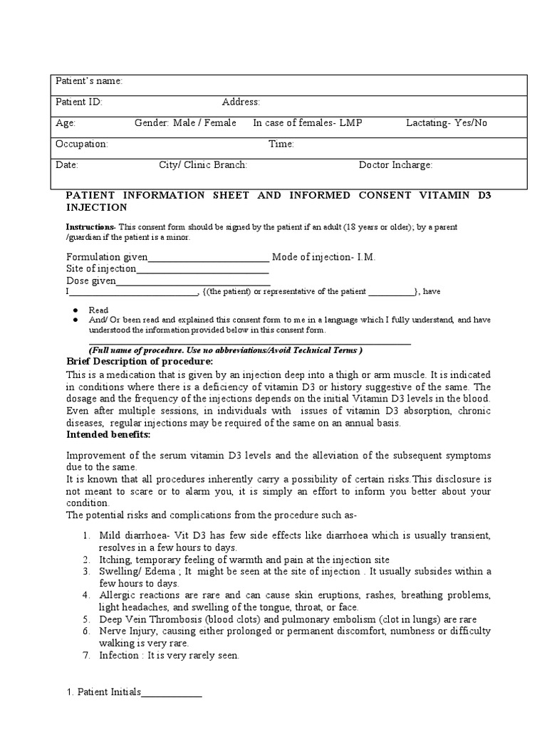 25.# Injectable Vit d3 Consent Form - Zenoti 2021 - Draft 2 | PDF ...