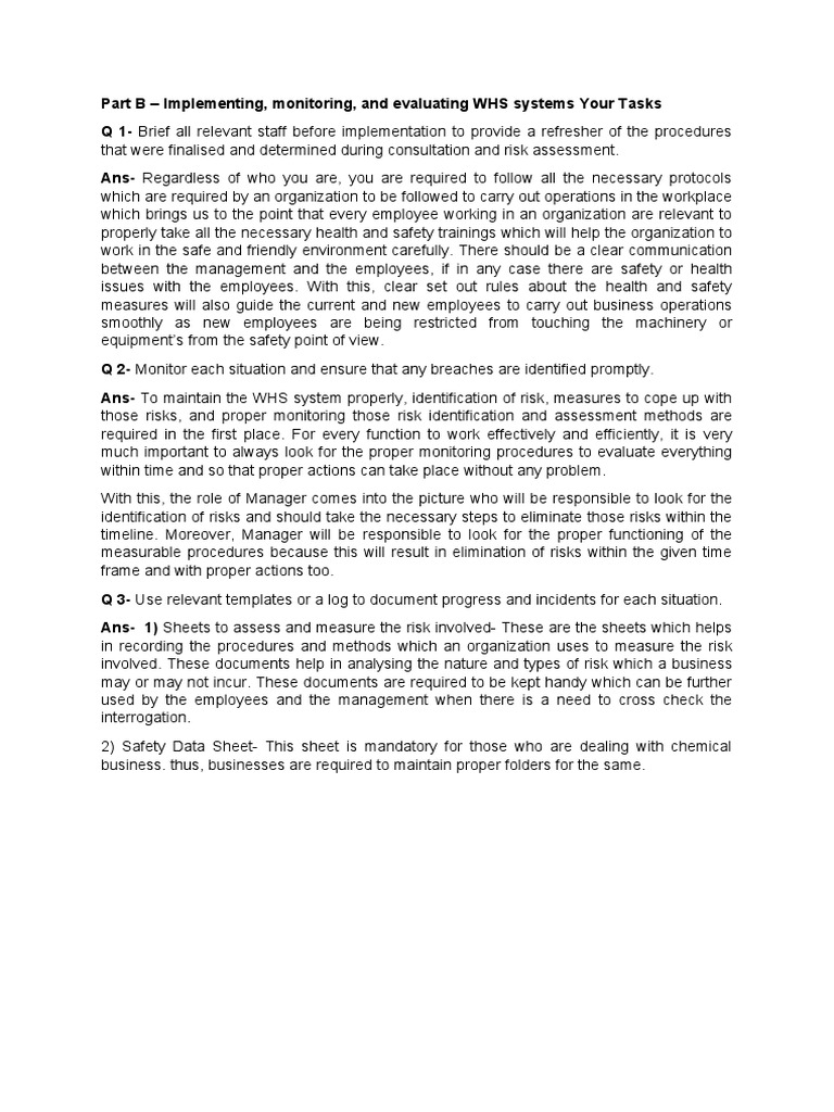 WHS System Implementation and Monitoring | PDF | Risk | Occupational ...