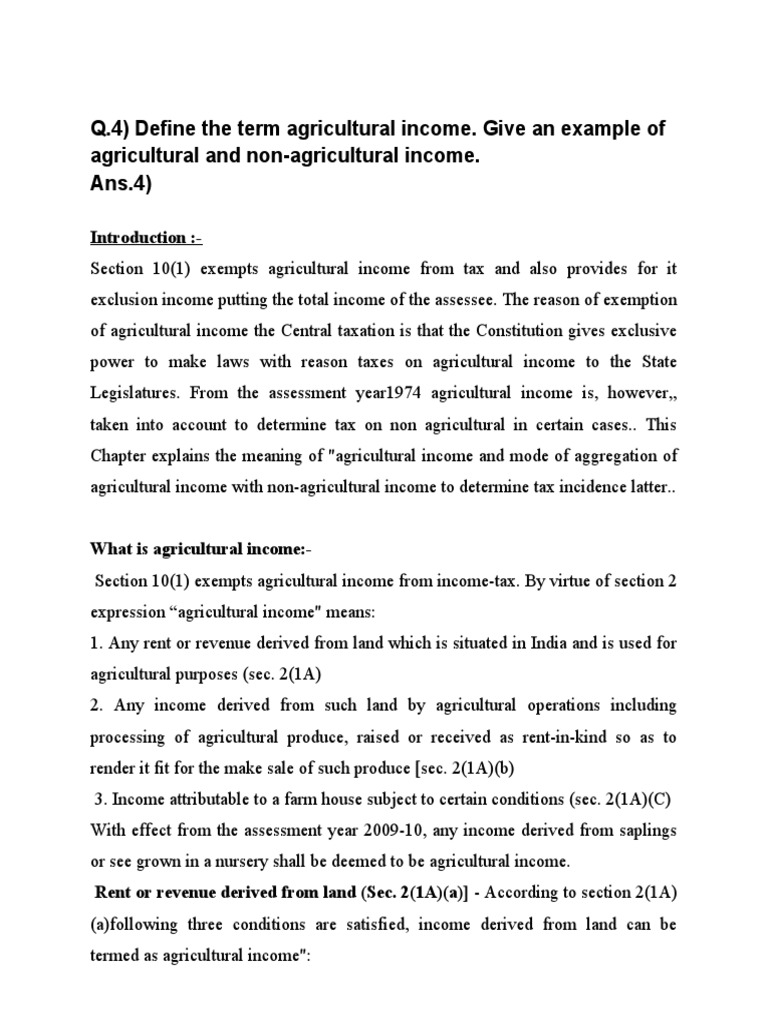 Define The Term Agricultural Income. Give An Example of Agricultural ...