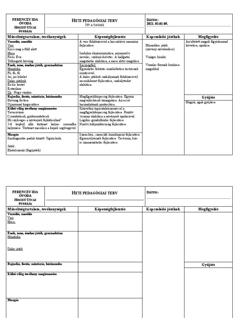 HETI TERV 4 Itt A Tavasz | PDF