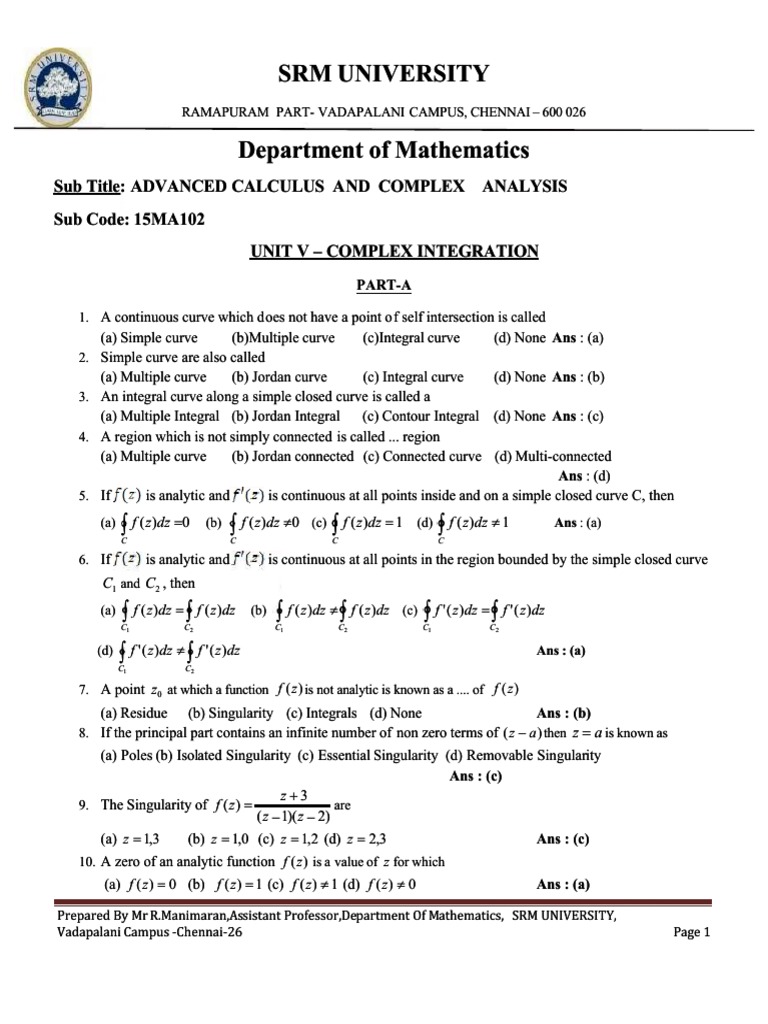 Complex Integration Mcqnotes | Download Free PDF | Functions And ...