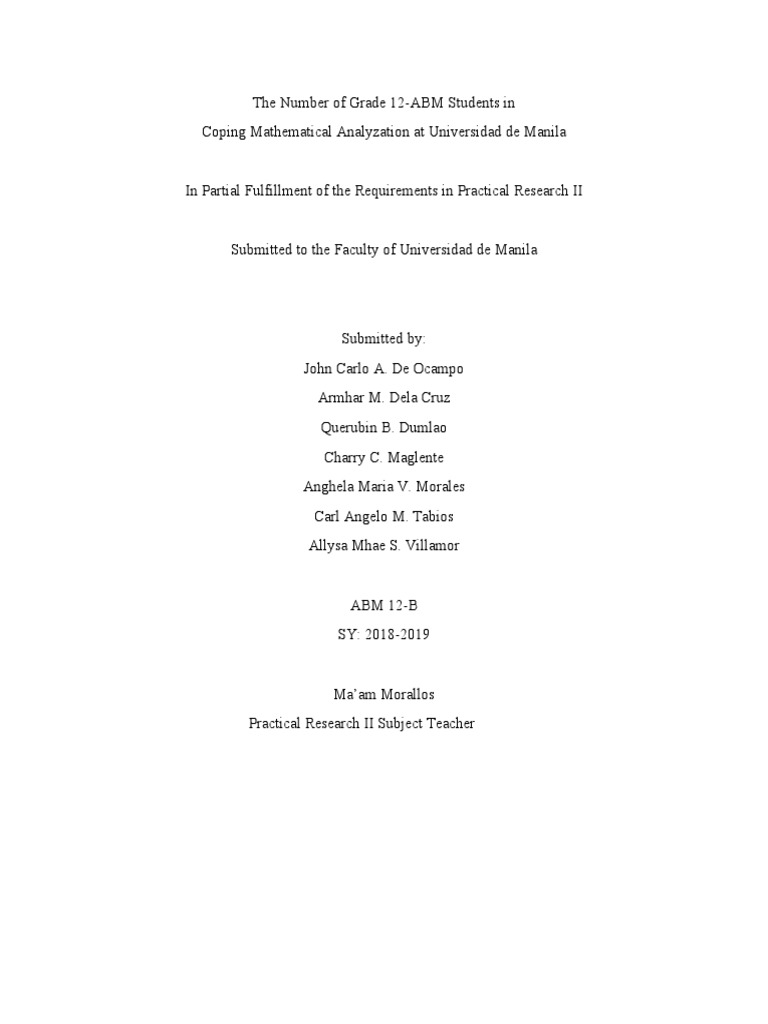 The Number of Grade 12-ABM Students in Coping Mathematical Analyzations ...